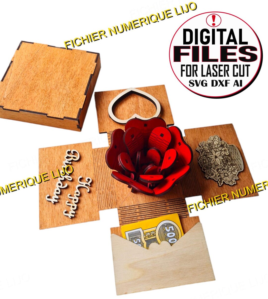 DXF Laser Cut File Pink Explosion Box - Etsy