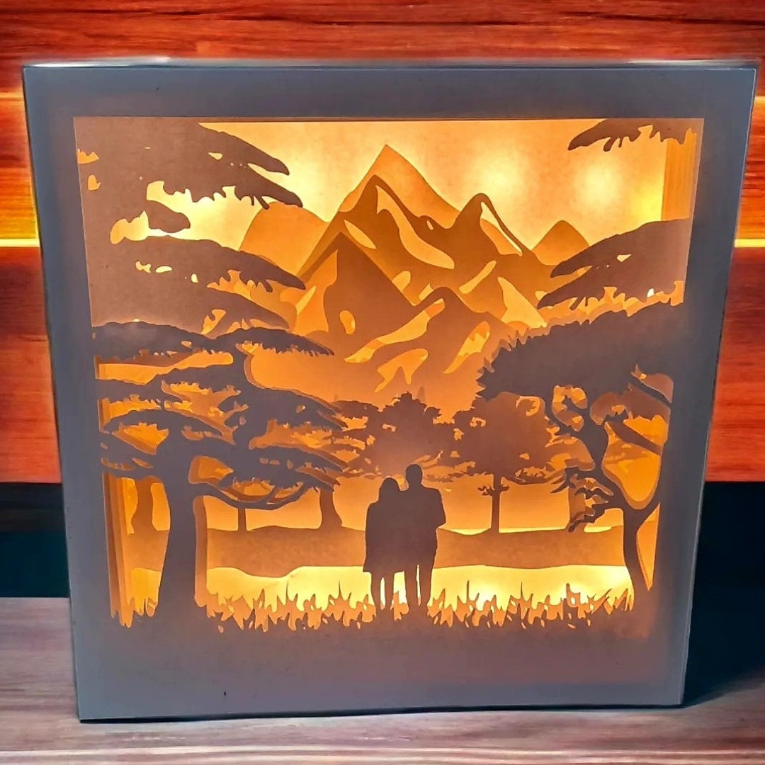 Lightbox File Mountain Couple Shadowbox - Etsy