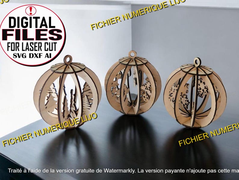 File 3 Christmas Balls Laser Cut DXF Christmas, 3 Christmas Balls 3mm ...