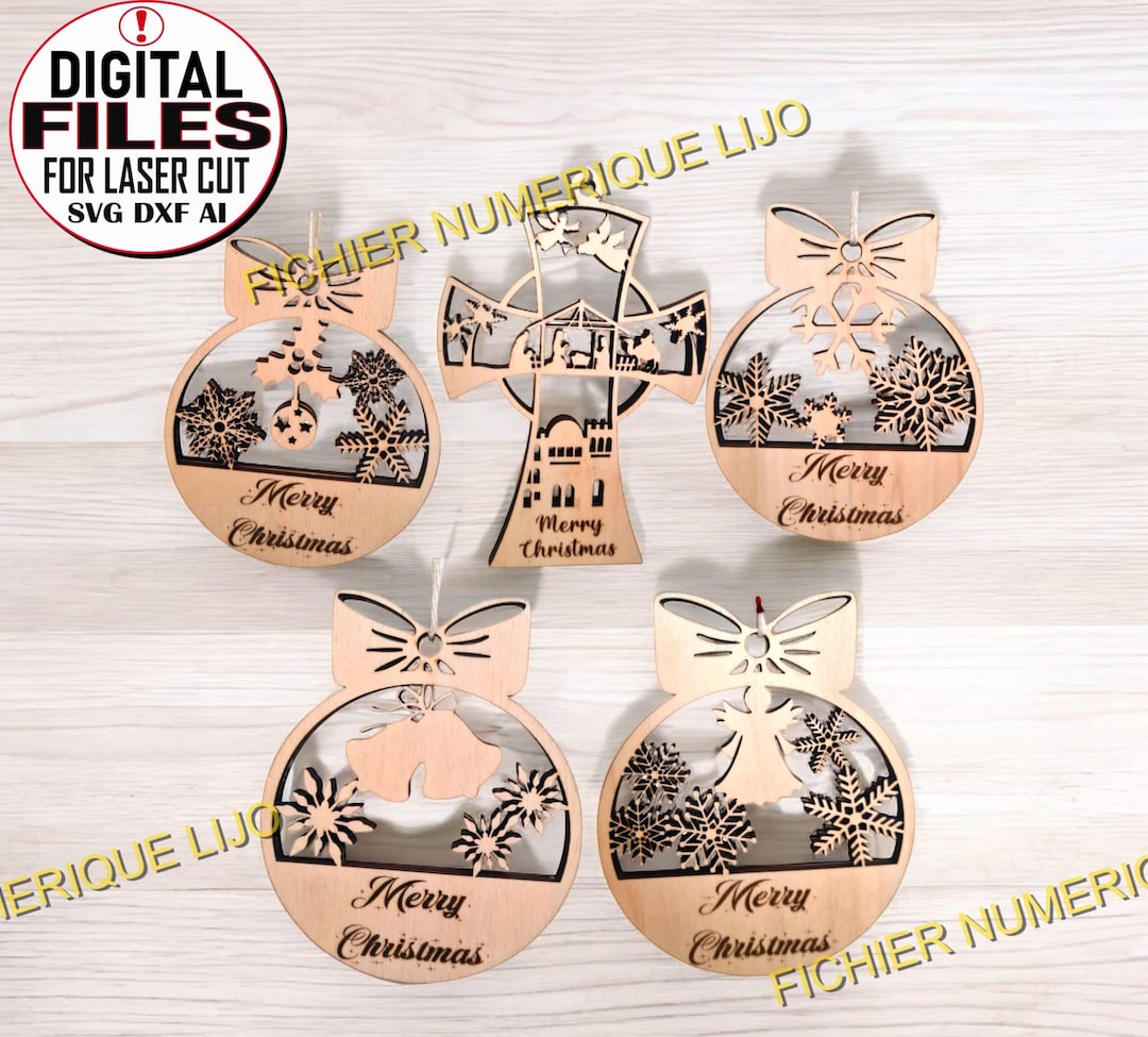 Fichier 5 boules de Noel coupe laser DXF Noel, 5 Christmas Balls - Etsy ...