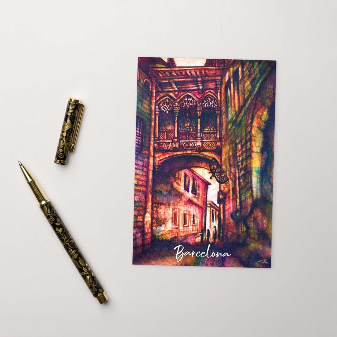 Postcard Barcelona Quality Print of My Original Painting, Barcelona ...