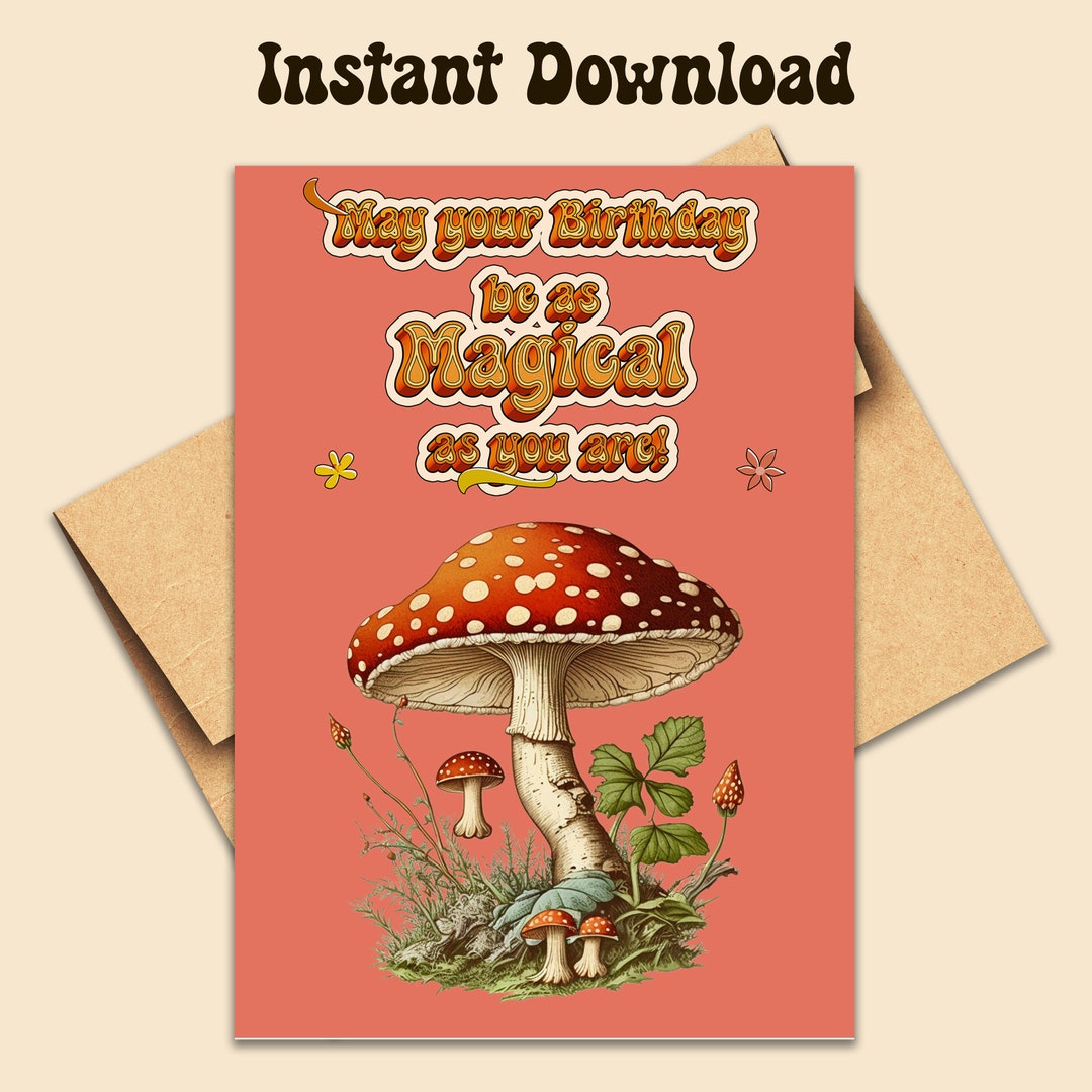 Vintage Mushroom Birthday Card Printable 5x7, Printable Card for Her - Etsy