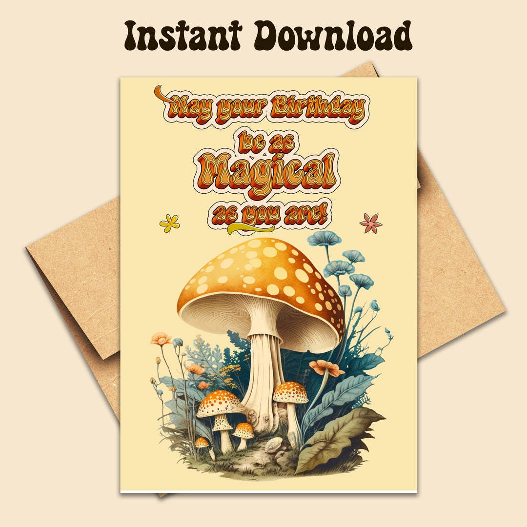 Vintage Mushroom Birthday Card Printable 5x7, Printable Card for Her - Etsy