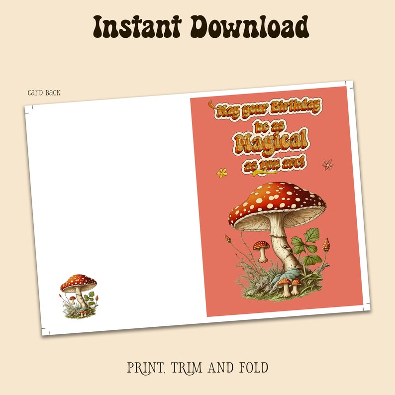 Vintage Mushroom Birthday Card Printable 5x7 Printable Card - Etsy