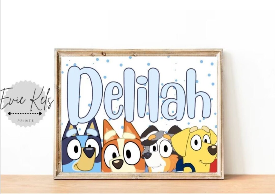 Bluey Inspired Name Print Personalised Children's Room Gift Wall Art ...