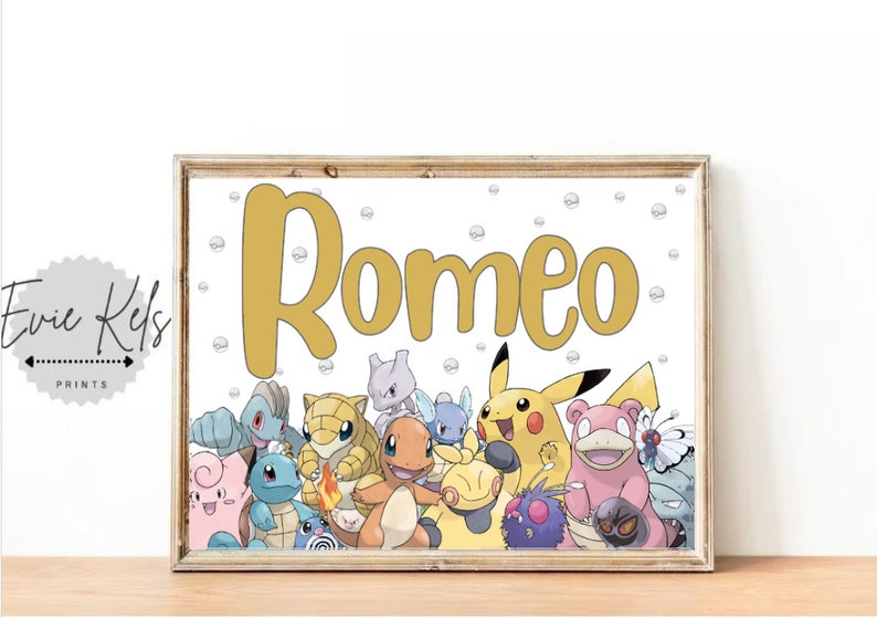 Pokémon Name Print Personalised Children's Room Gift Wall Art Unique ...
