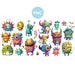 Set of Cute Cartoon Happy Monsters Clipart, Watercolor Funny Monsters ...