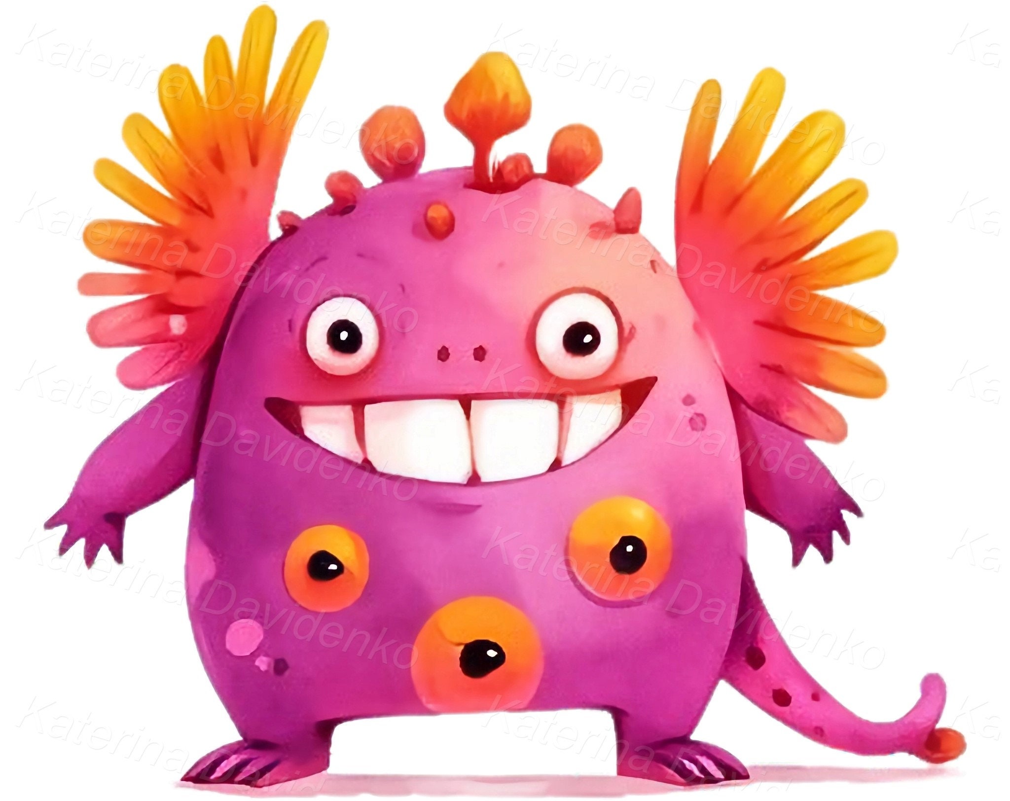 Funny Cartoon Monsters Clipart Set, Watercolor Cute Monsters PNG ...