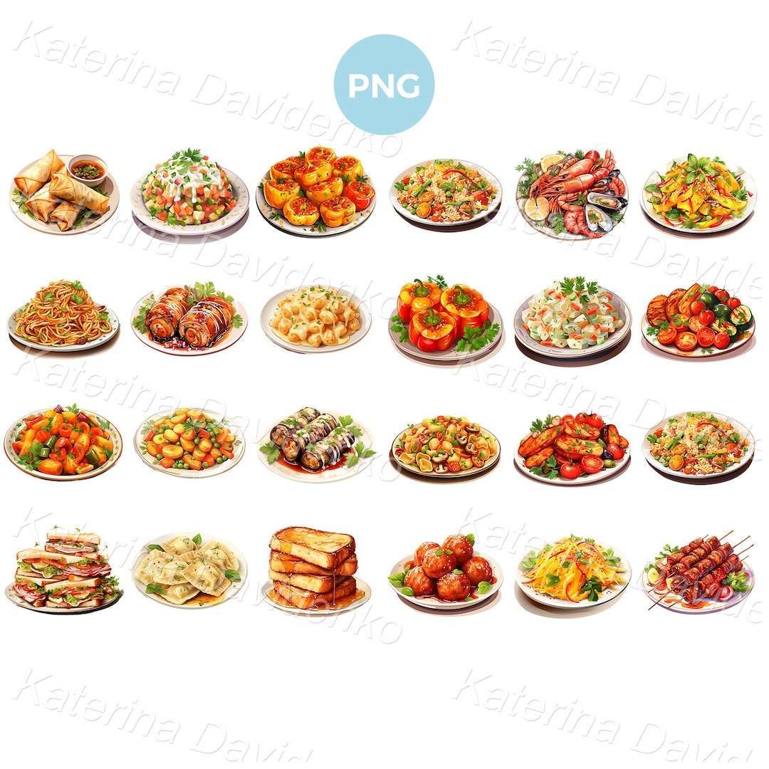 Dinner Meal Clipart Set Food on the Plates PNG Clipart Set Dinner ...