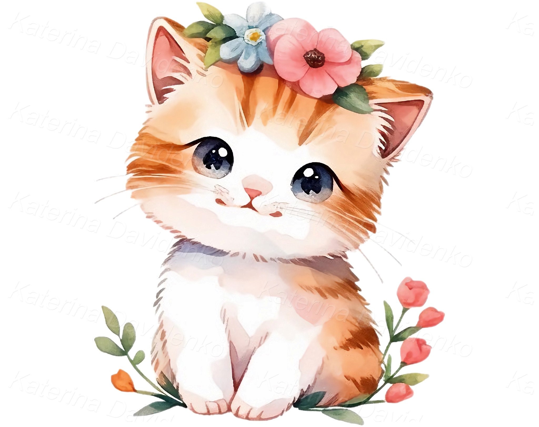 Watercolor Cute Cats Clipart Collection of Kittens With - Etsy