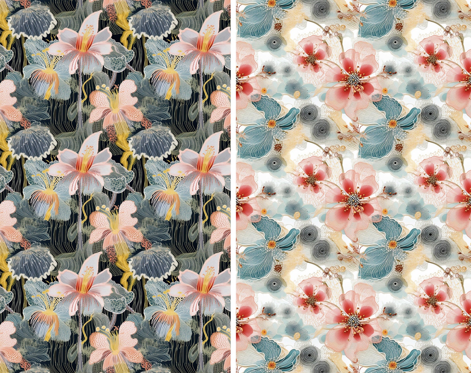 Moire Floral Seamless Patterns, Intricate Designs for Fabric, Textile ...