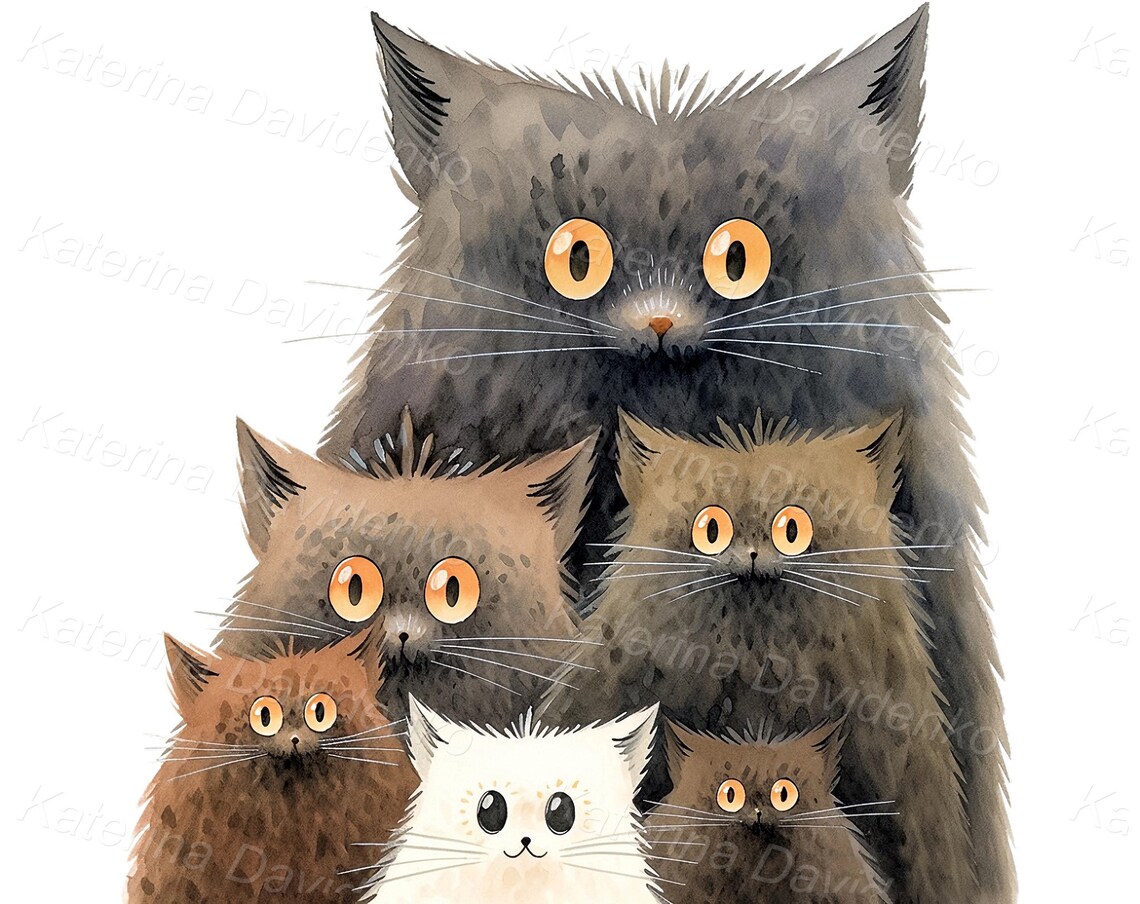 Watercolor PNG Clipart Set of Cute Cartoon Cats. Funny Kitten - Etsy Canada