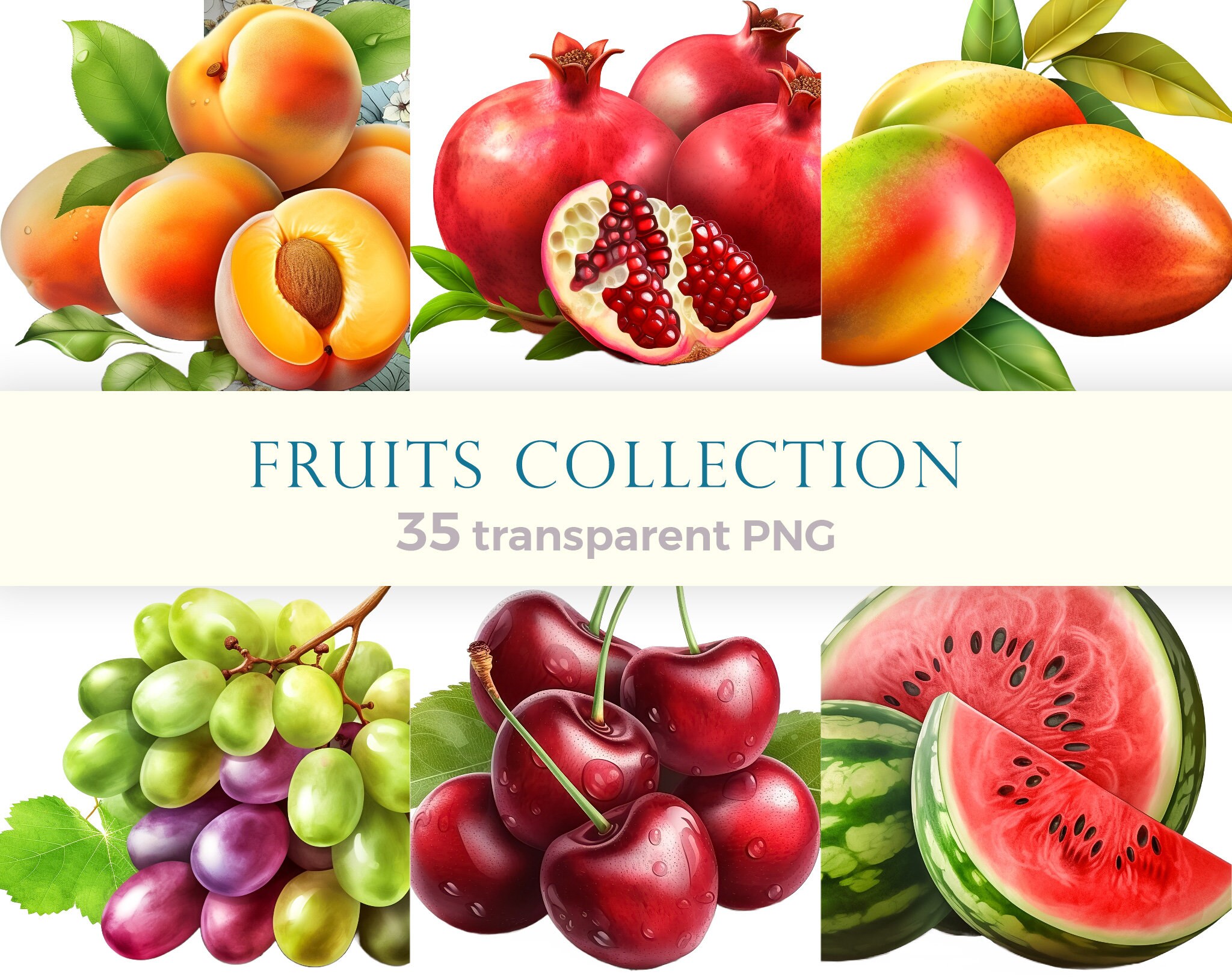 Realistic Fresh Fruits PNG Clipart Collection, Close-up Isolated ...