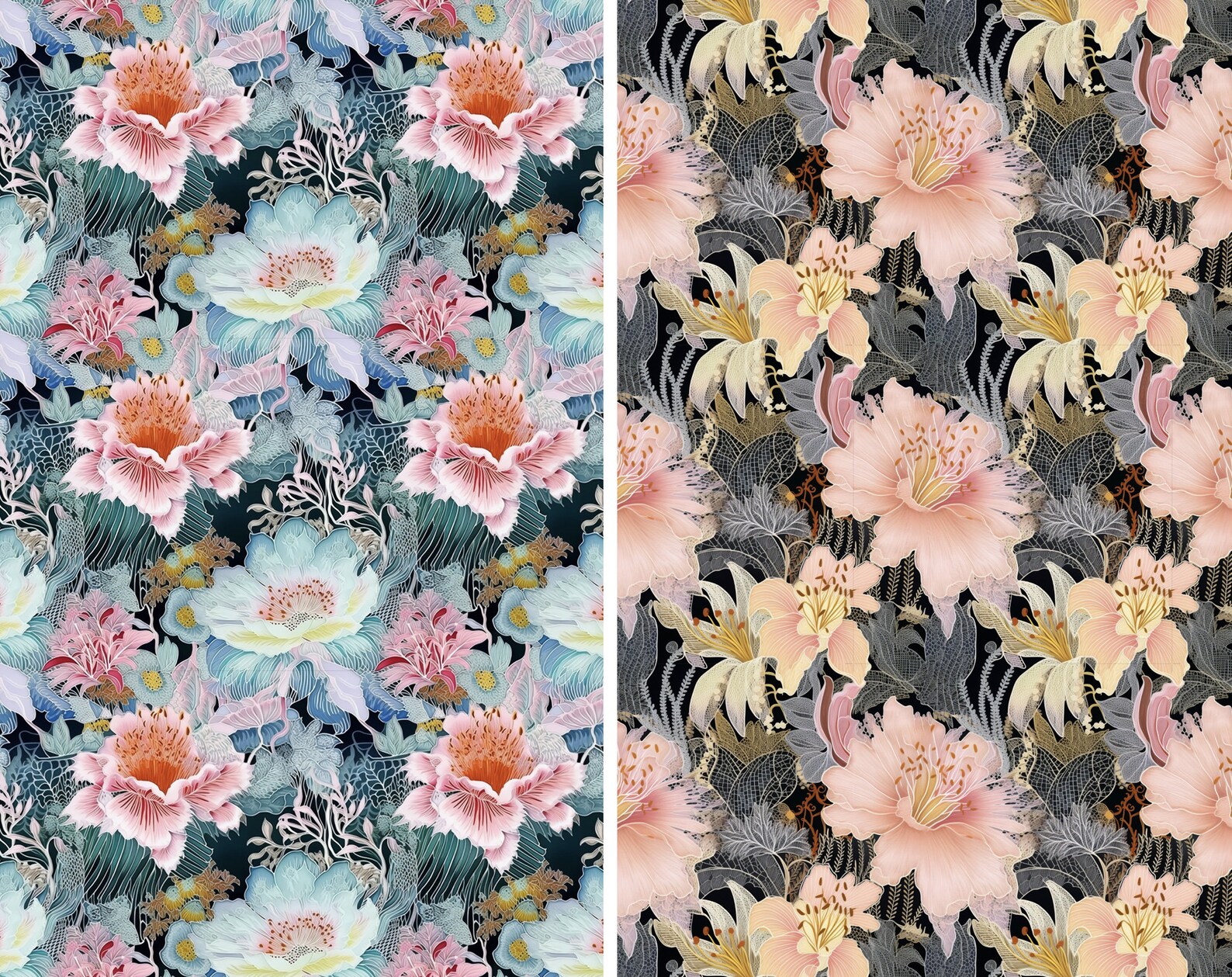 Moire Floral Seamless Patterns, Intricate Designs for Fabric, Textile ...