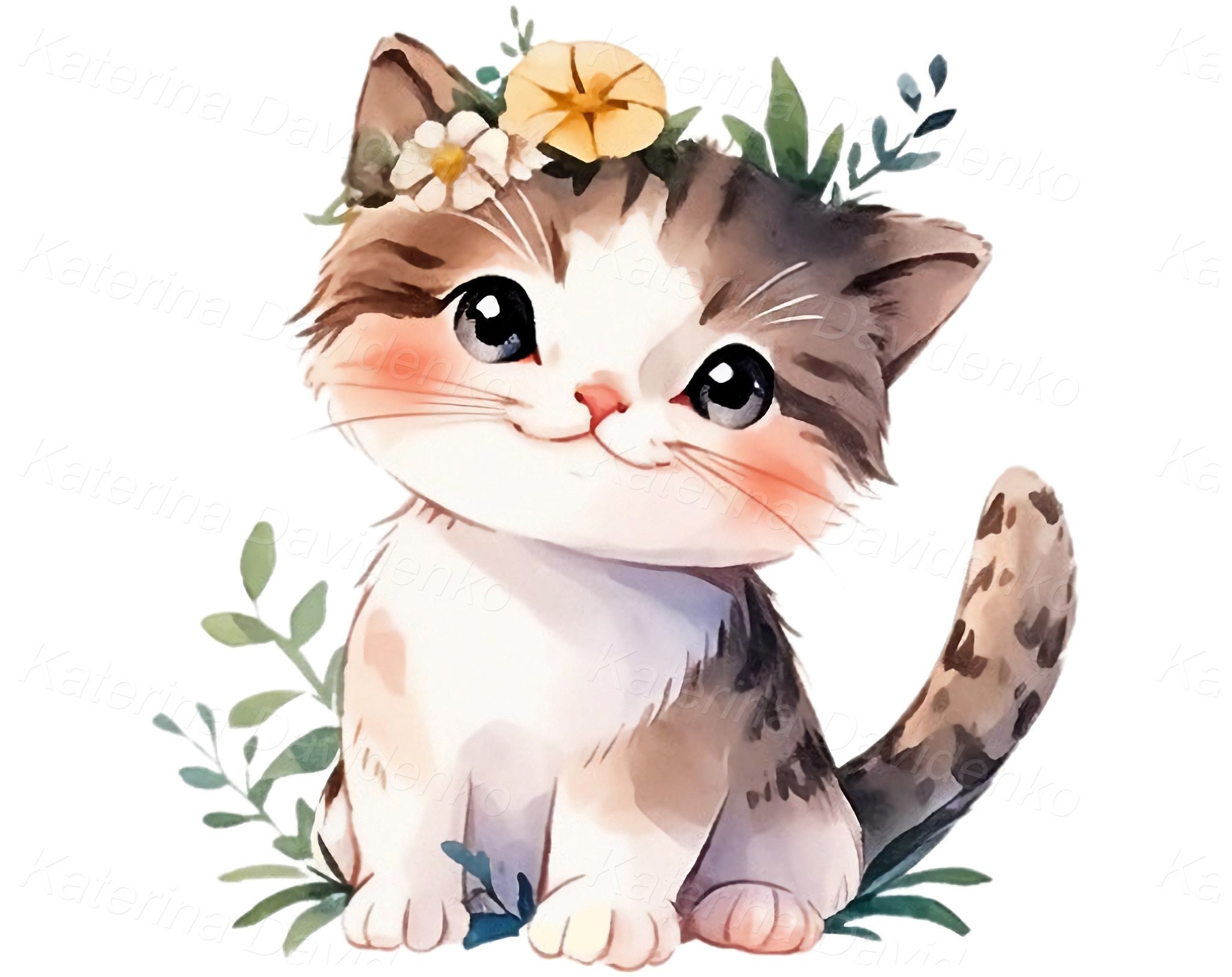 Watercolor Cute Cats Clipart Collection of Kittens With - Etsy