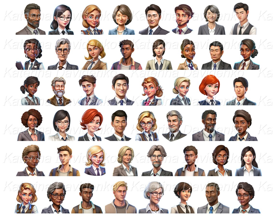 Icons Set With Cartoon People Faces Pack of Office Worker Cartoon ...