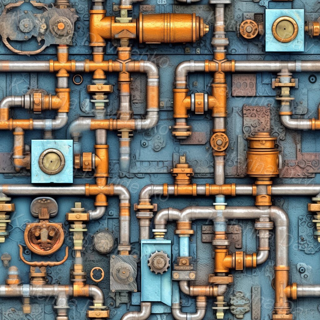Set of Whimsical Seamless Patterns With Plumbing Pipes and Valves ...