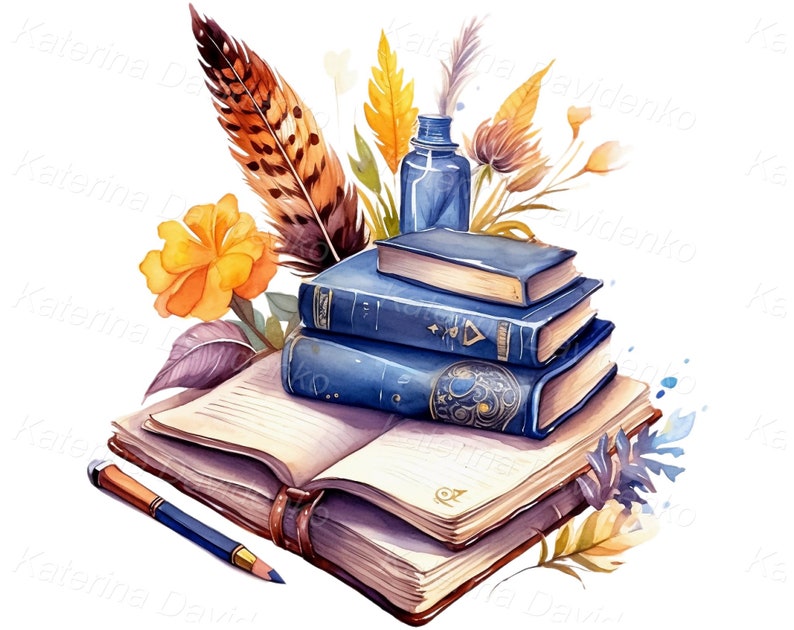 Books PNG Clipart, Watercolor Illustration, Isolated Images - Etsy