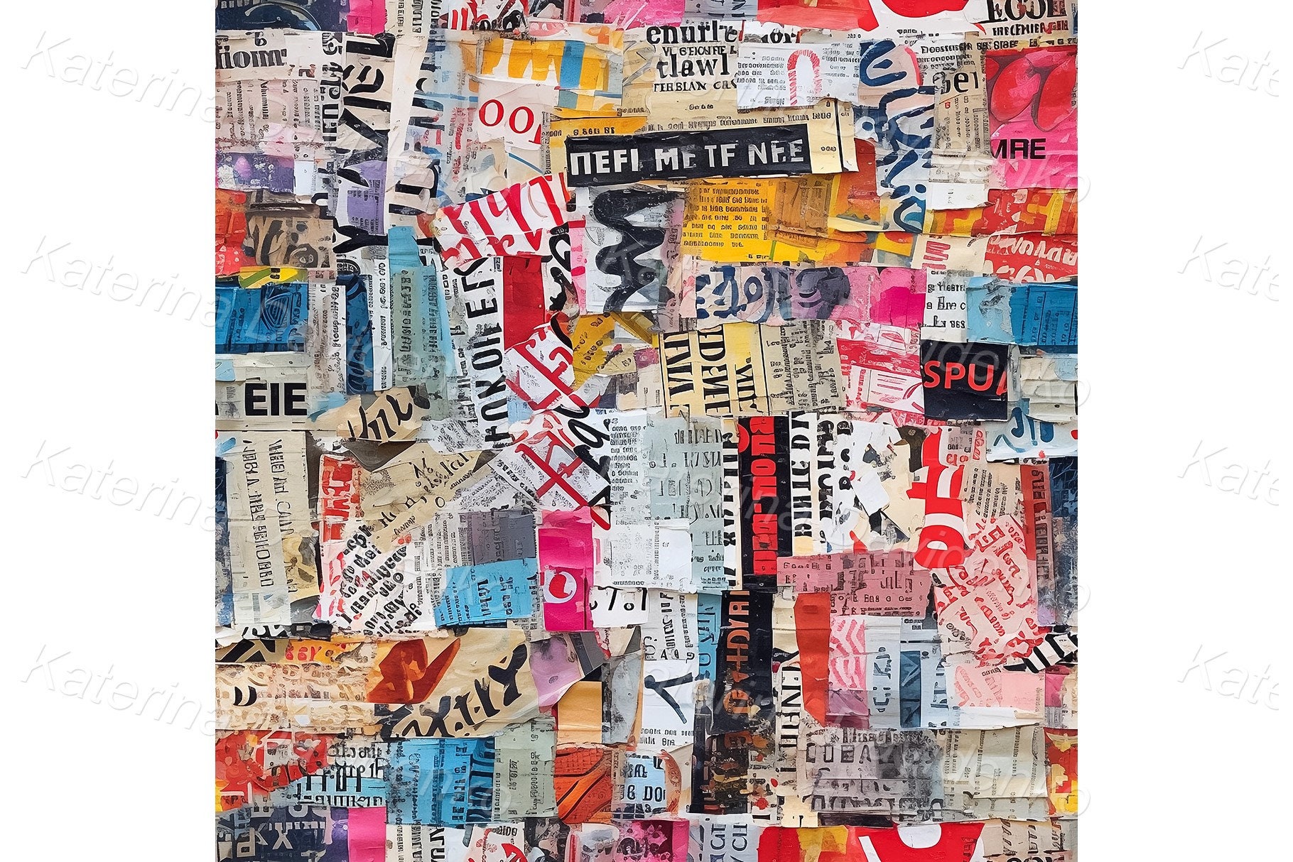 Seamless Patterns With Collages of Newspapers or Magazine. Calligraphic ...