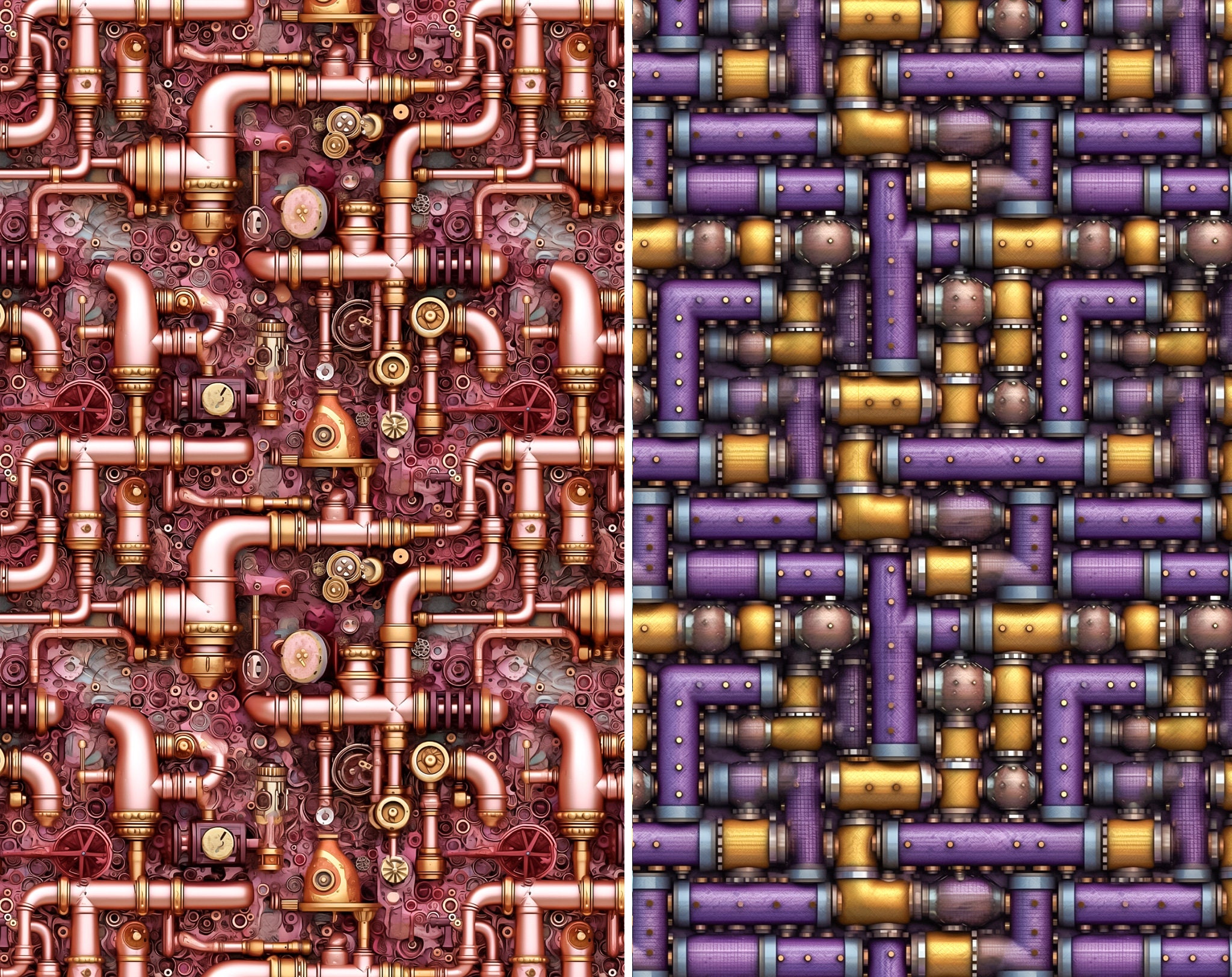 Set of Whimsical Seamless Patterns With Plumbing Pipes and Valves ...