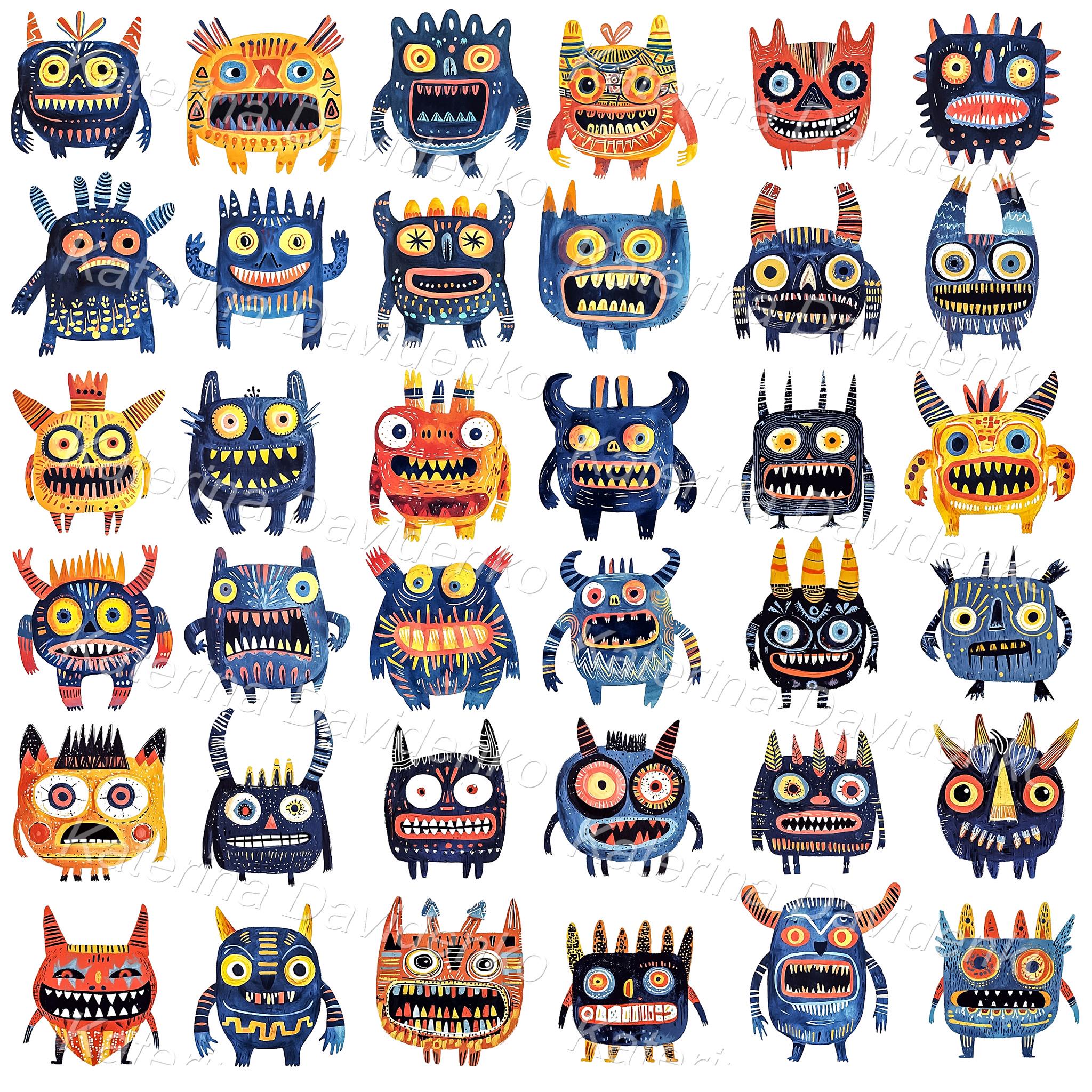 Cute Cartoon Monsters Clipart Set, Isolated Characters, Printable ...