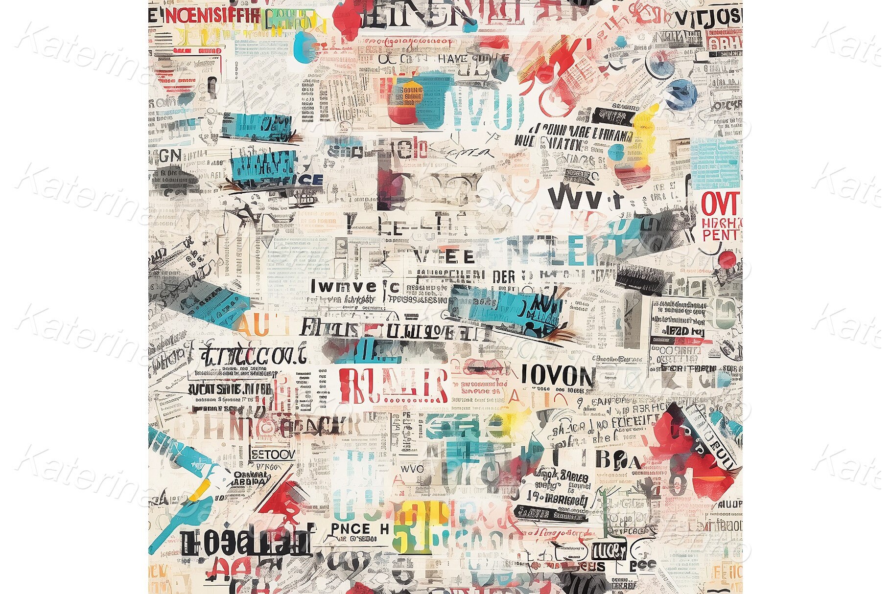 Seamless Patterns With Collages of Newspapers or Magazine. Calligraphic ...