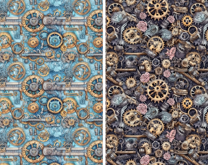 Set of Whimsical Steampunk Seamless Patterns With Gears. - Etsy