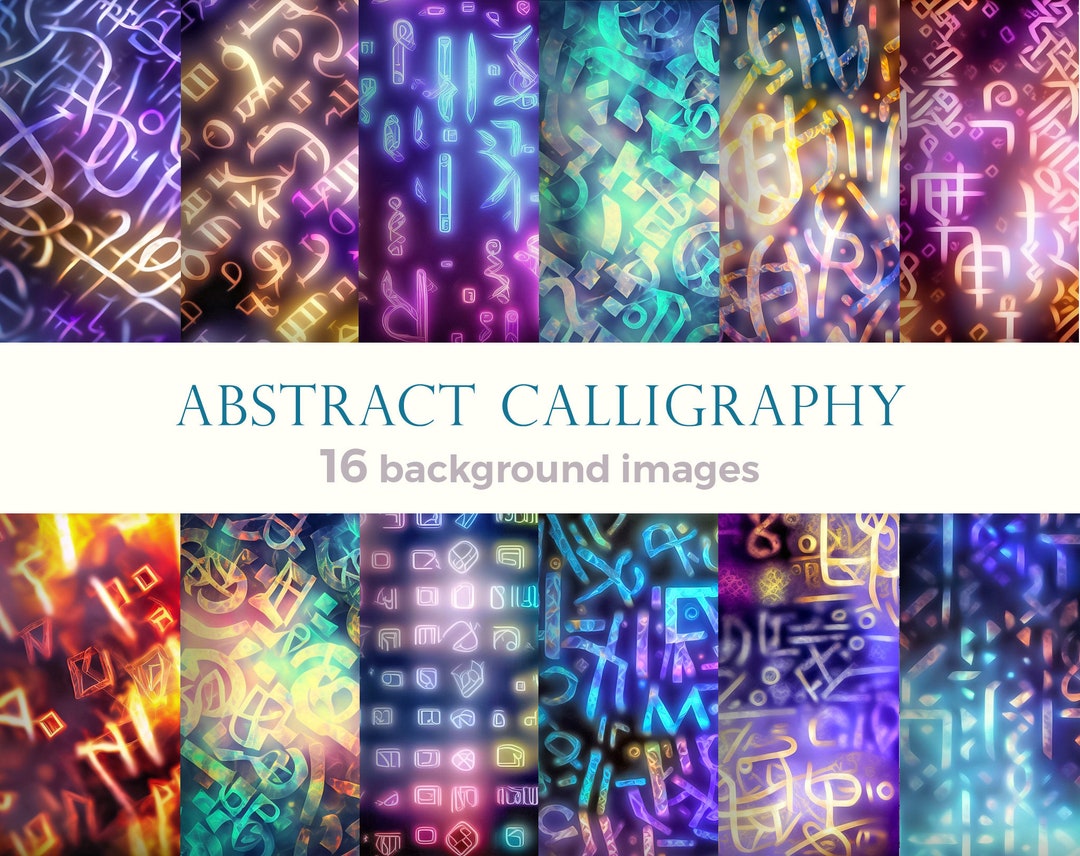 Abstract Glowing Calligraphy Backgrounds. Letters and Magic Symbols ...
