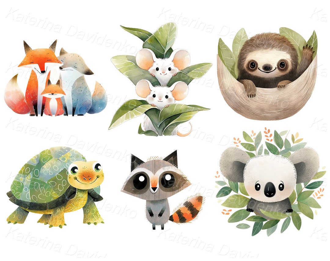 Cute Cartoon Animals PNG Clipart Set. Printable Stickers, Funny Animals ...