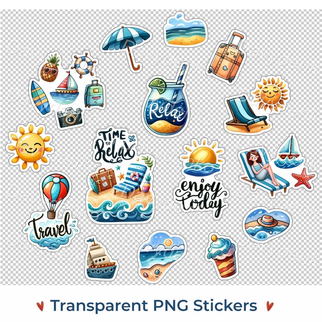 Digital Travel Stickers Set Vacation Watercolor Stickers Tourism ...