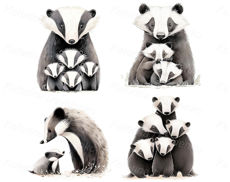 Funny Cartoon Badgers, Wild Animals PNG Clipart. Printable Stickers ...