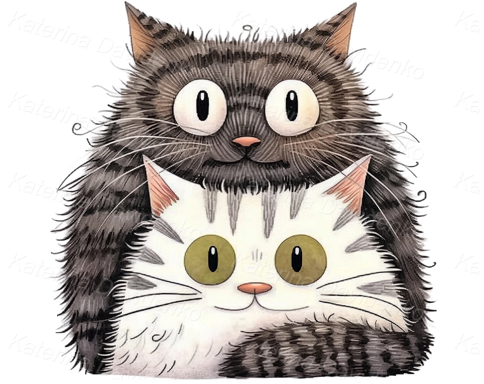 Watercolor PNG Clipart Set of Cute Cartoon Cats. Funny Kitten, Pets ...