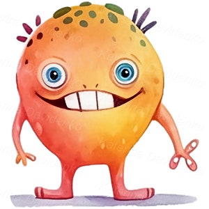 Collection of Cute Cartoon Monsters Stickers, Watercolor Funny Monsters ...