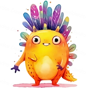 Collection of Cute Cartoon Monsters Stickers, Watercolor Funny Monsters ...