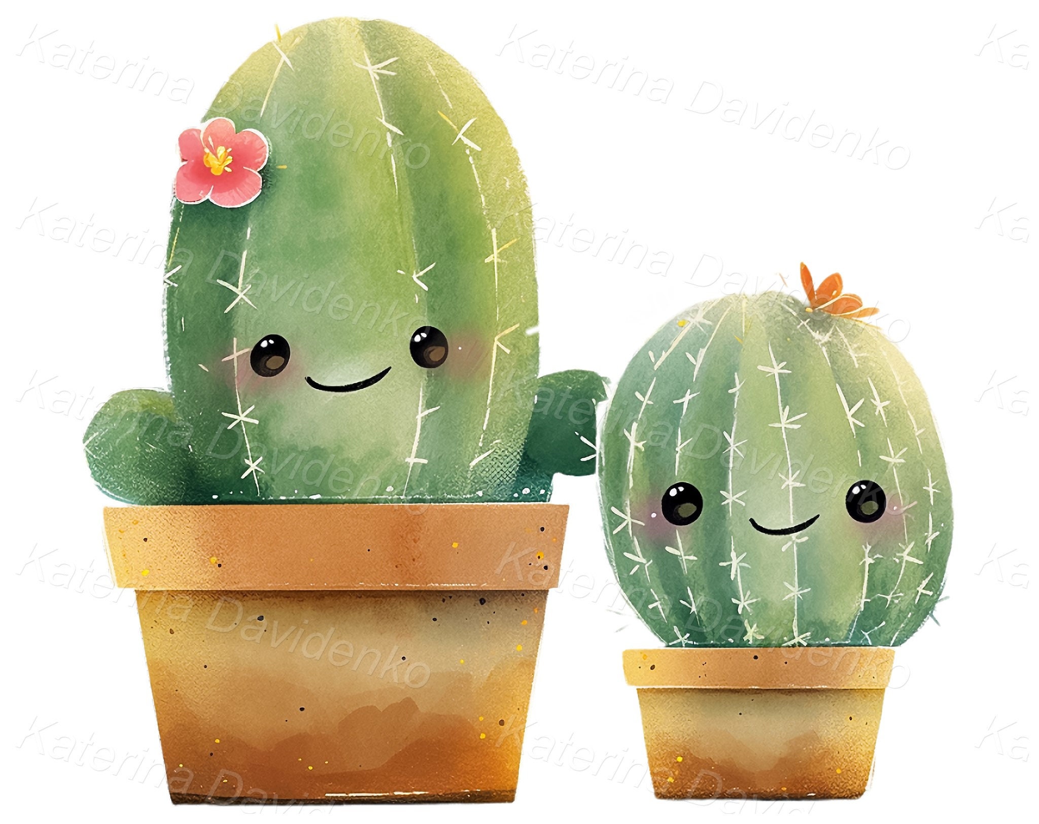 Collection of Cute Cartoon Cactuses With Funny Faces. Cacti Characters ...