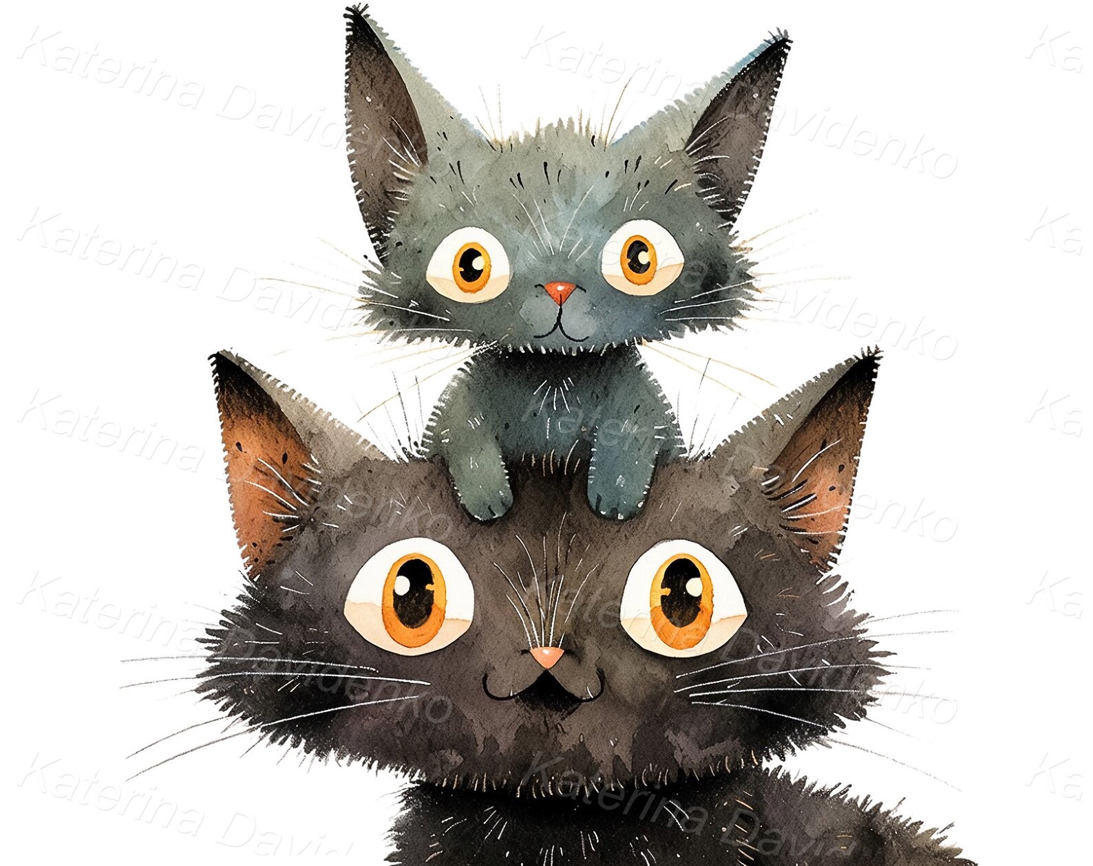 Watercolor PNG Clipart Set of Cute Cartoon Cats. Funny Kitten, Pets ...