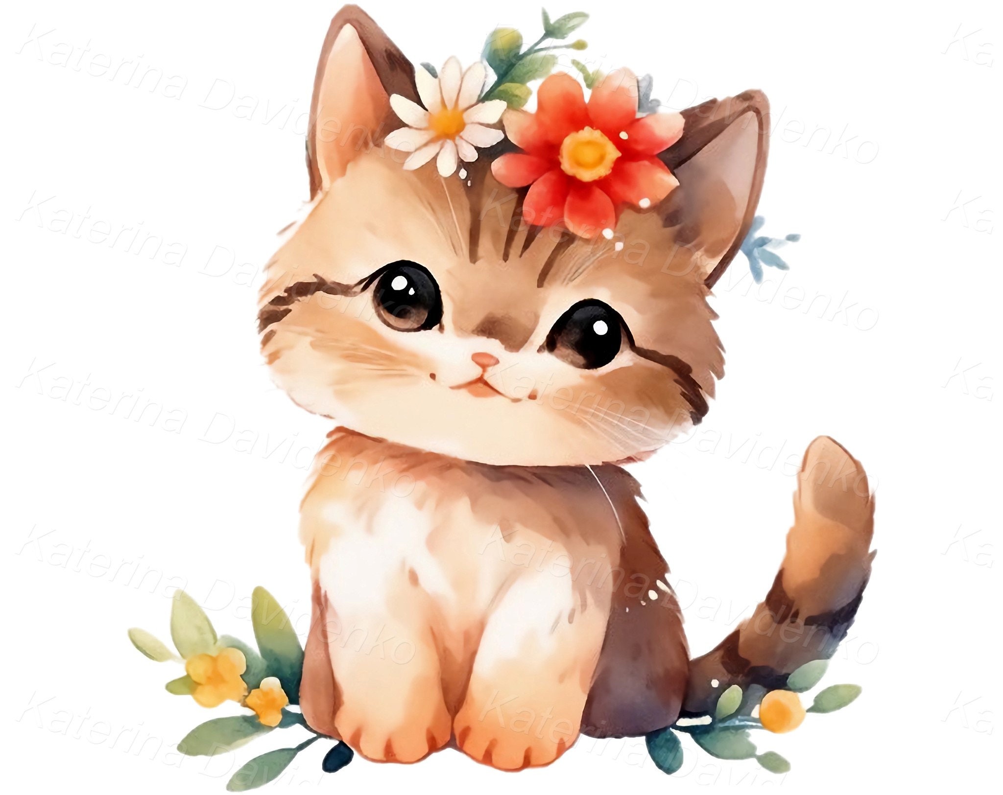 Watercolor Cute Cats Clipart Collection of Kittens With - Etsy