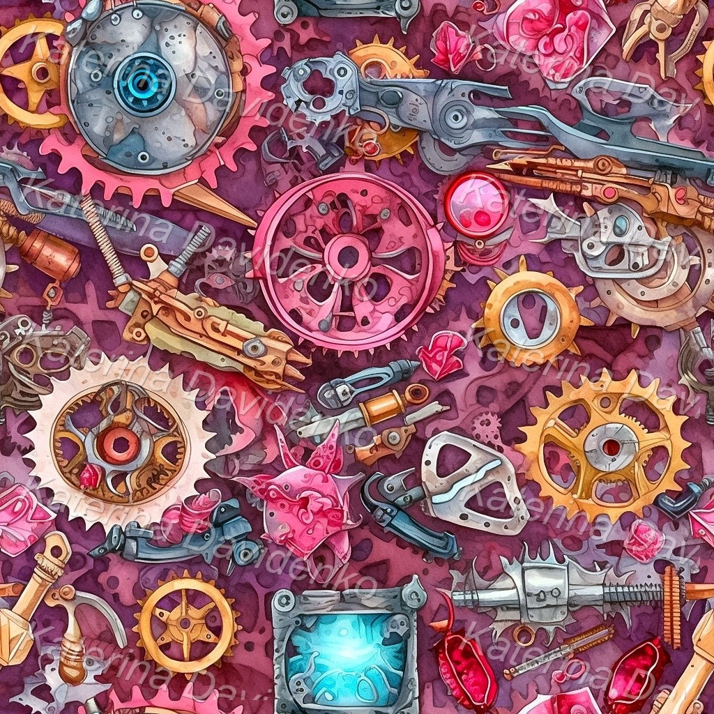 Set of Whimsical Steampunk Seamless Patterns With Gears. - Etsy