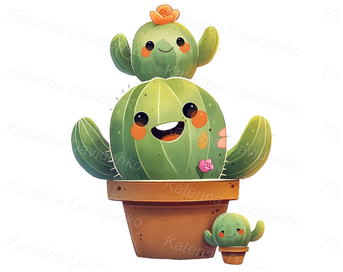 Collection of Cute Cartoon Cactuses With Funny Faces. Cacti Characters ...