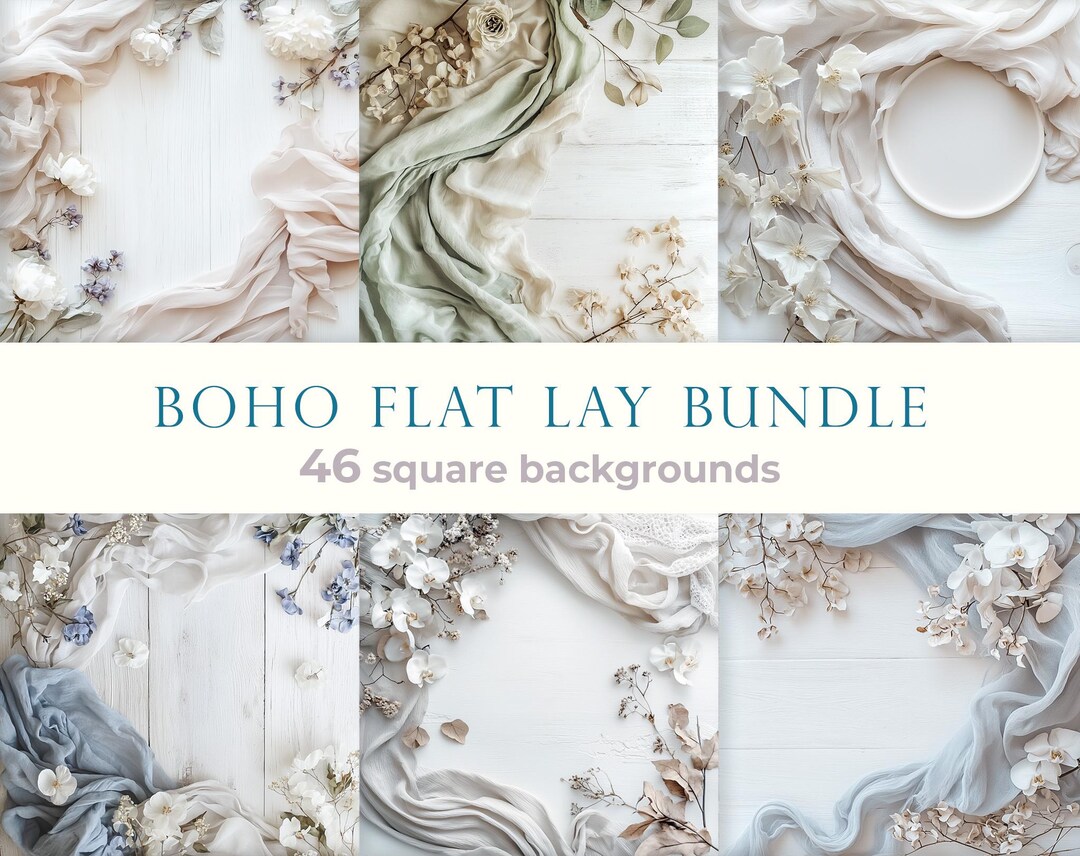 Boho Flat Lay Mockup Bundle. Frames Made of Flowers and Fabric on ...
