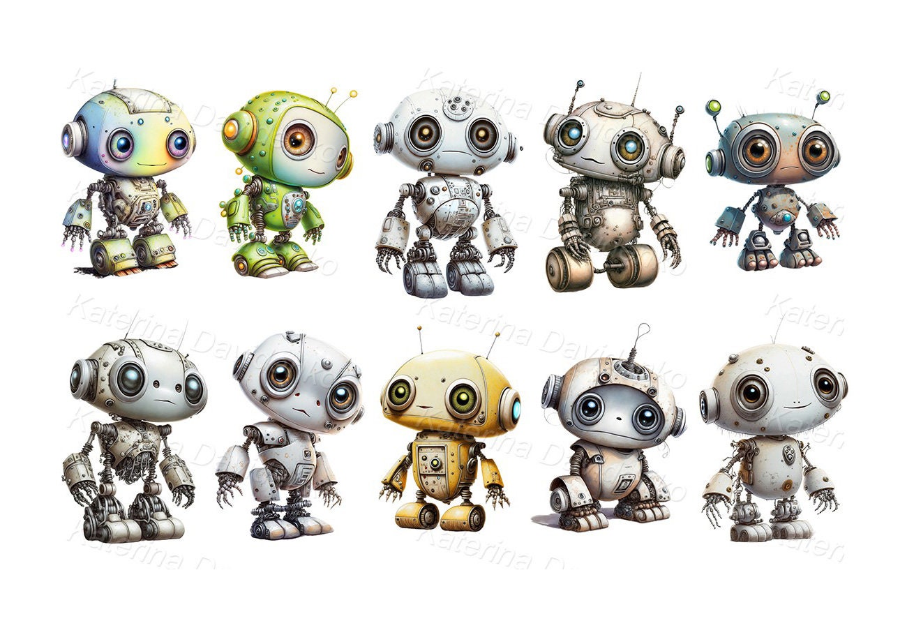 Set of Cartoon Robot With Different Emotions, Clipart Illustration ...