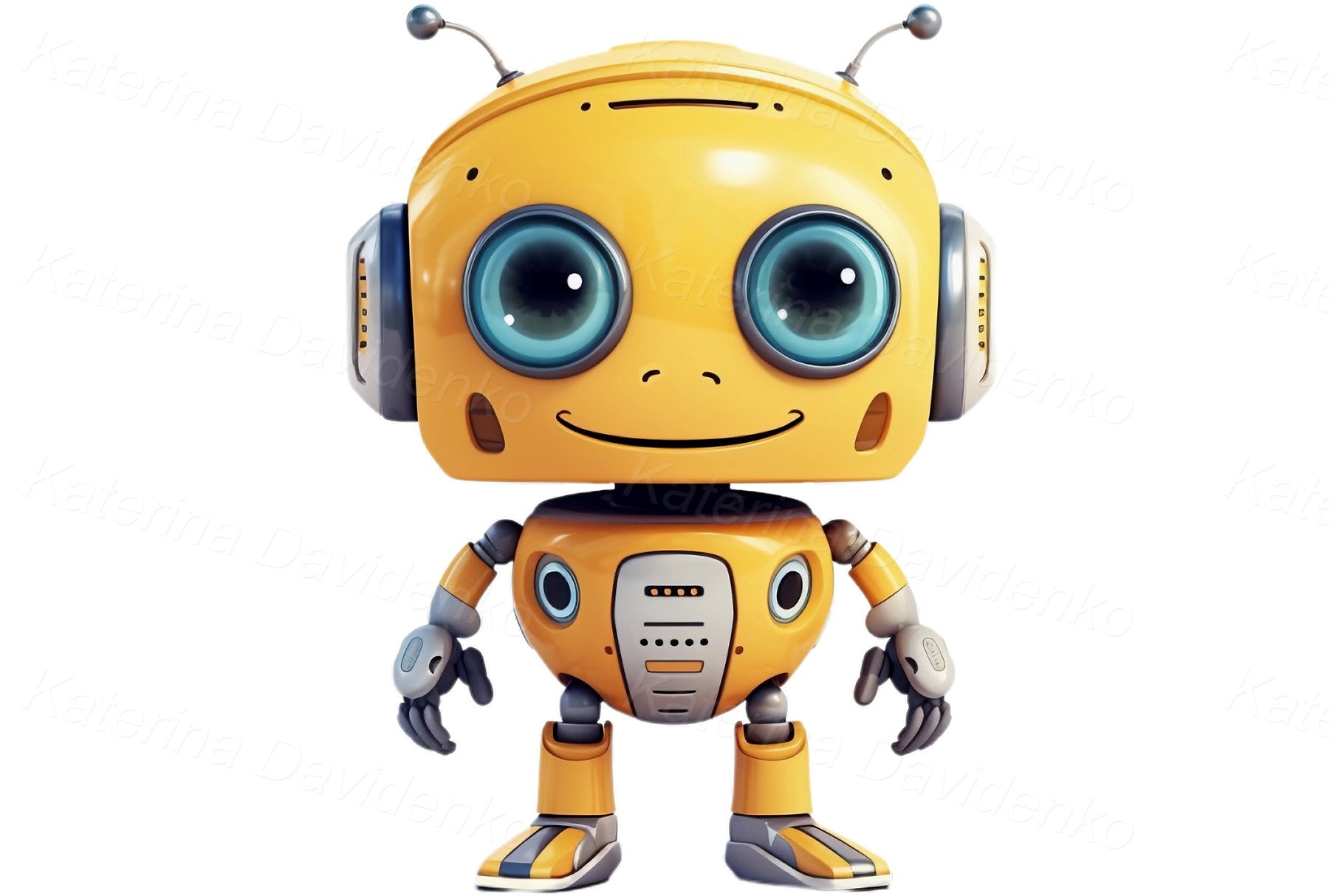 Set of Cute Cartoon Robots PNG Clipart, Funny Characters, Bunny Robot ...