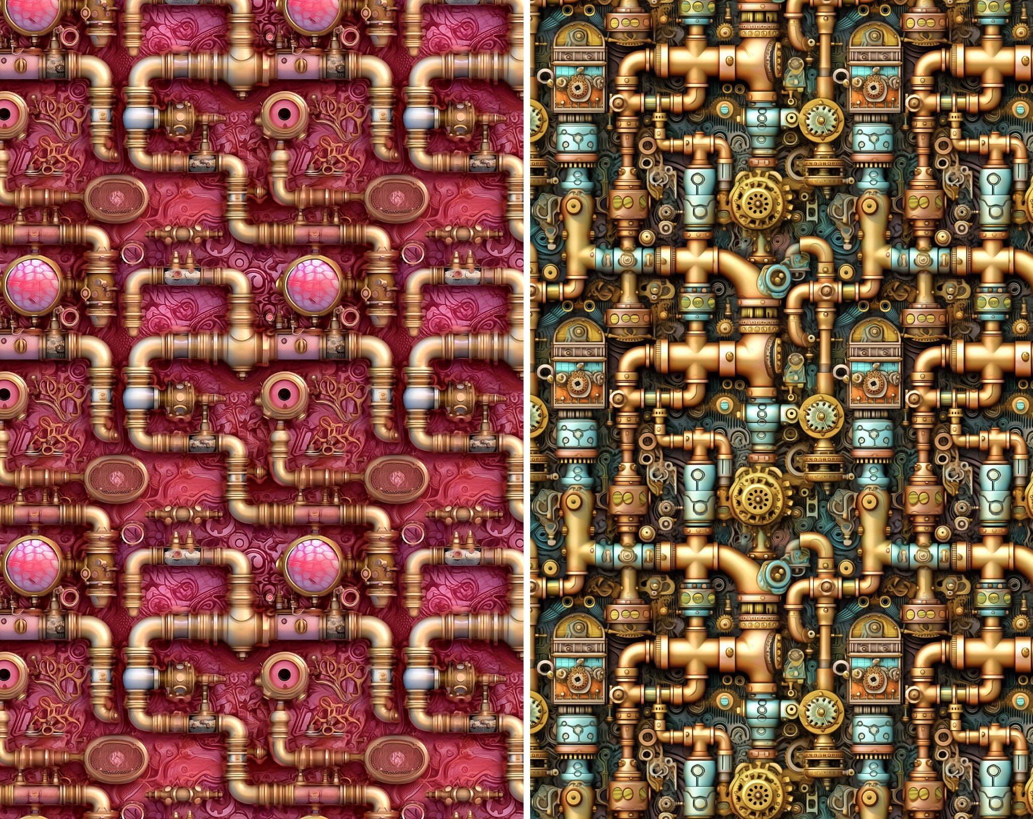 Set of Whimsical Seamless Patterns With Plumbing Pipes and Valves ...