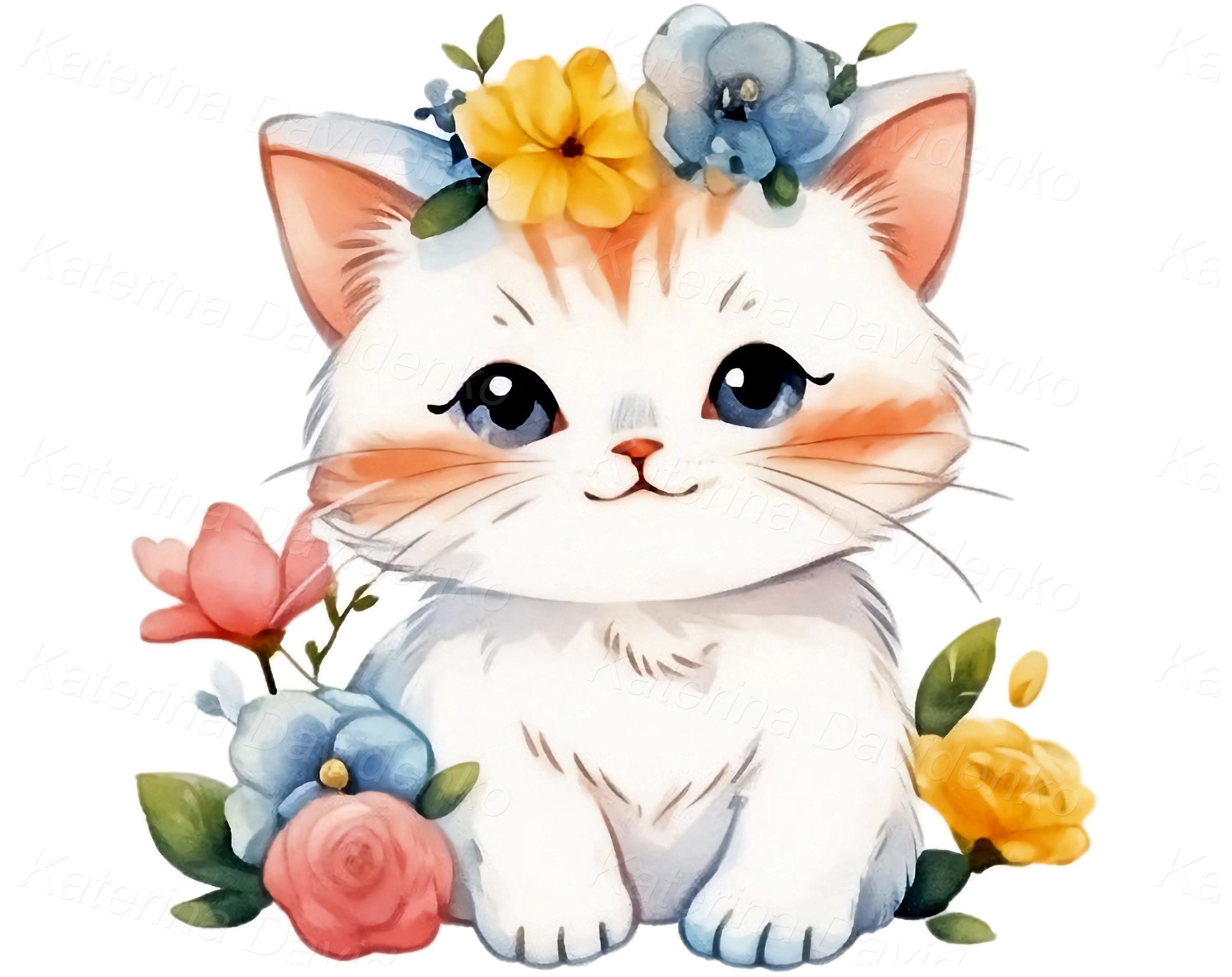 Watercolor Cute Cats Clipart Collection of Kittens With - Etsy