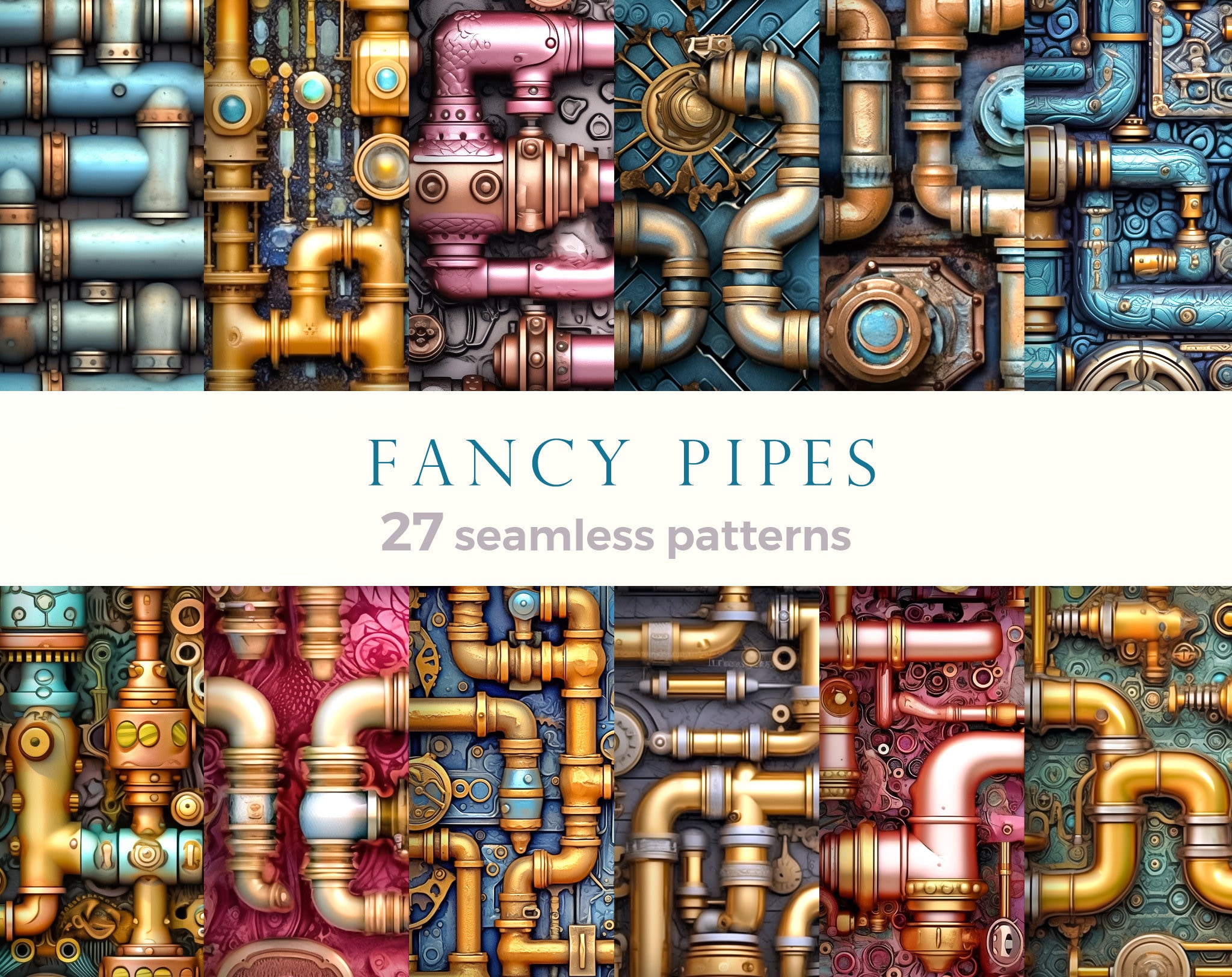 Set of Whimsical Seamless Patterns With Plumbing Pipes and Valves ...