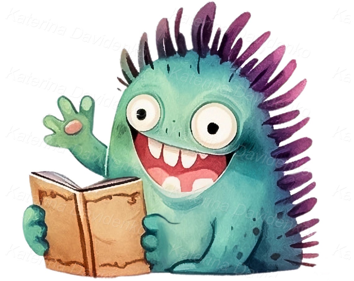 Set of Cute Cartoon Monsters With Books PNG Clipart. Happy Monsters ...