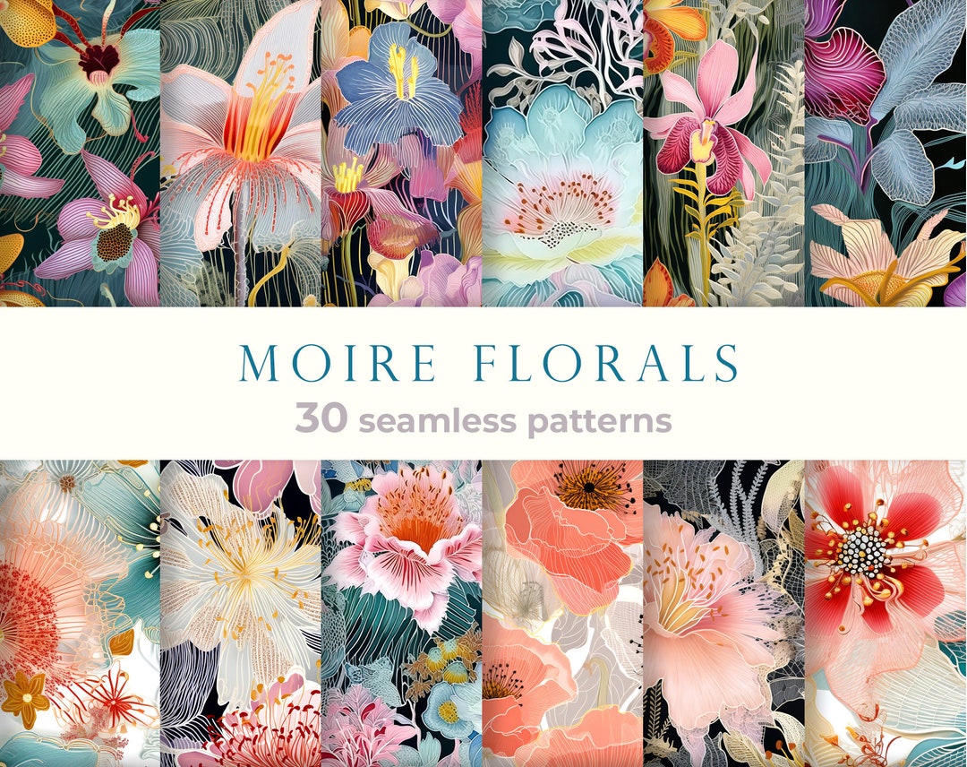 Moire Floral Seamless Patterns, Intricate Designs for Fabric, Textile ...