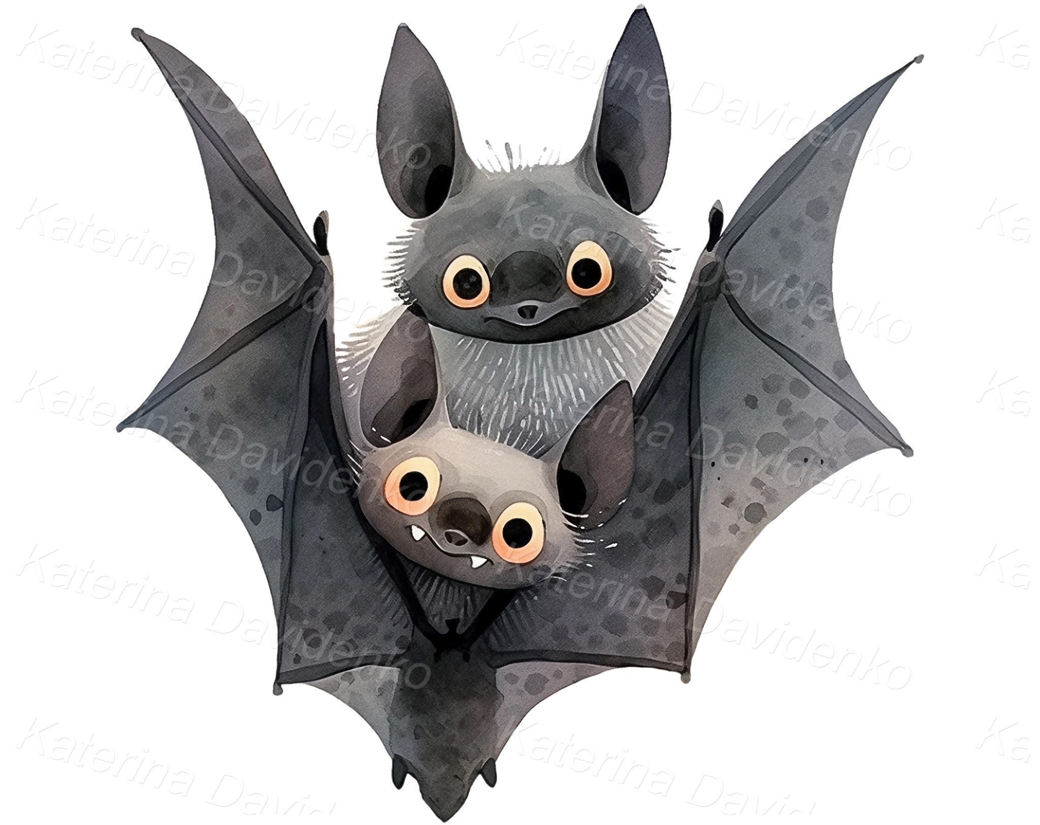 Watercolor PNG Clipart Set of Cute Cartoon Flying Bat. Funny Bat ...