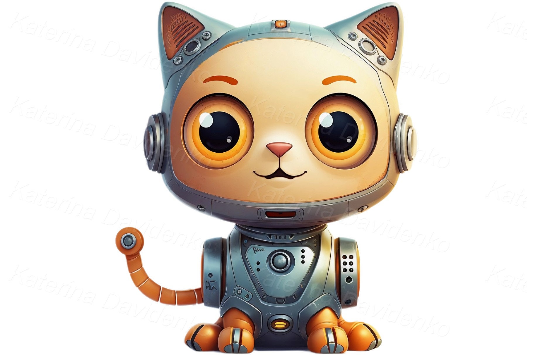 Set of Cute Cartoon Robots With Faces of Cats, Funny Characters, Alien ...