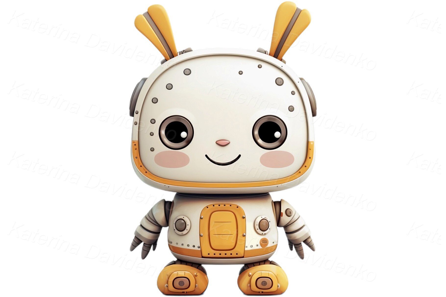 Set of Cute Cartoon Robots PNG Clipart, Funny Characters, Bunny Robot ...